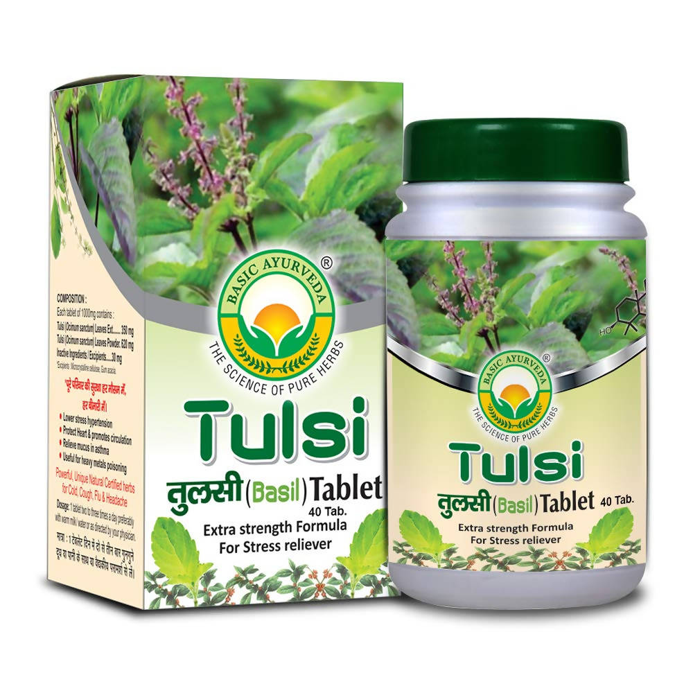 Basic Ayurveda Tulsi (Basil) Tablet - 40 Tablets - Organic Wellnesses