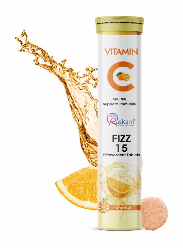 Raskam Vitamin C + Zinc Fizz 15 Effervescent Tablets - Orange Flavour ...