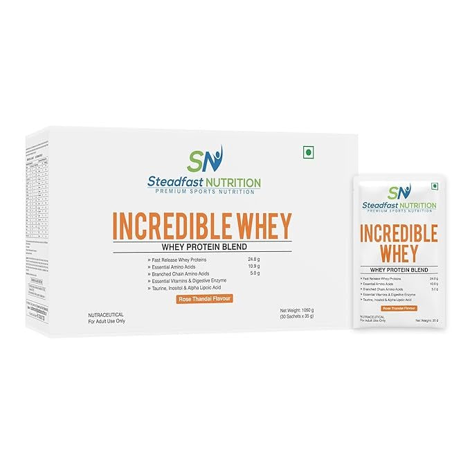 Steadfast Nutrition Incredible Whey Protein - Rose Thandai - 35 gms Ea ...