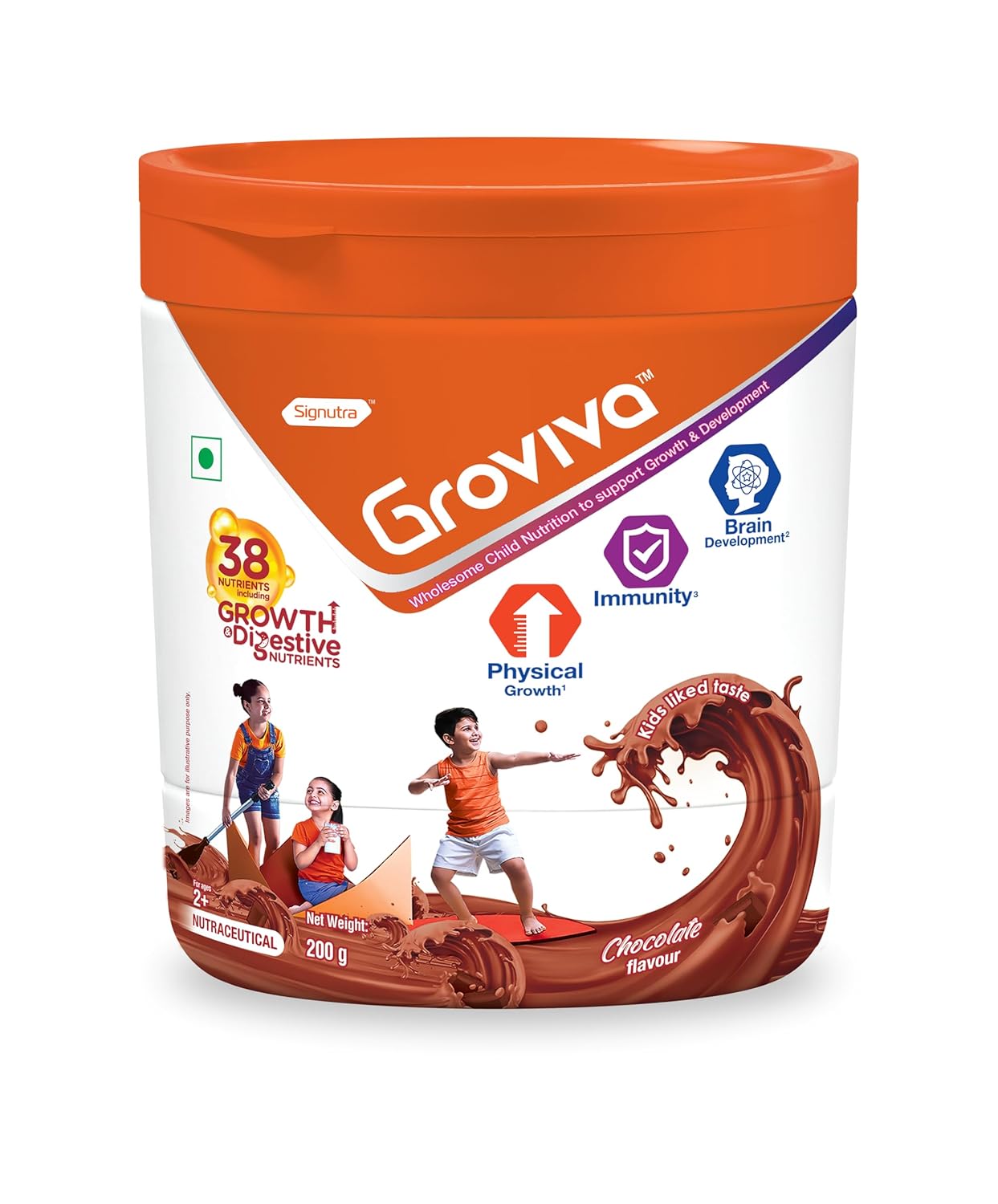 Groviva Milk Protein Powder for Kids 2-6 years Chocolate - 200 gms Jar ...