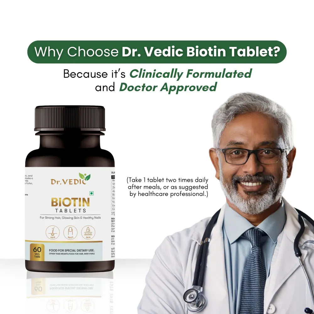Dr. Vedic 100% Natural Biotin Tablets - 60 Tabs - Organic Wellnesses