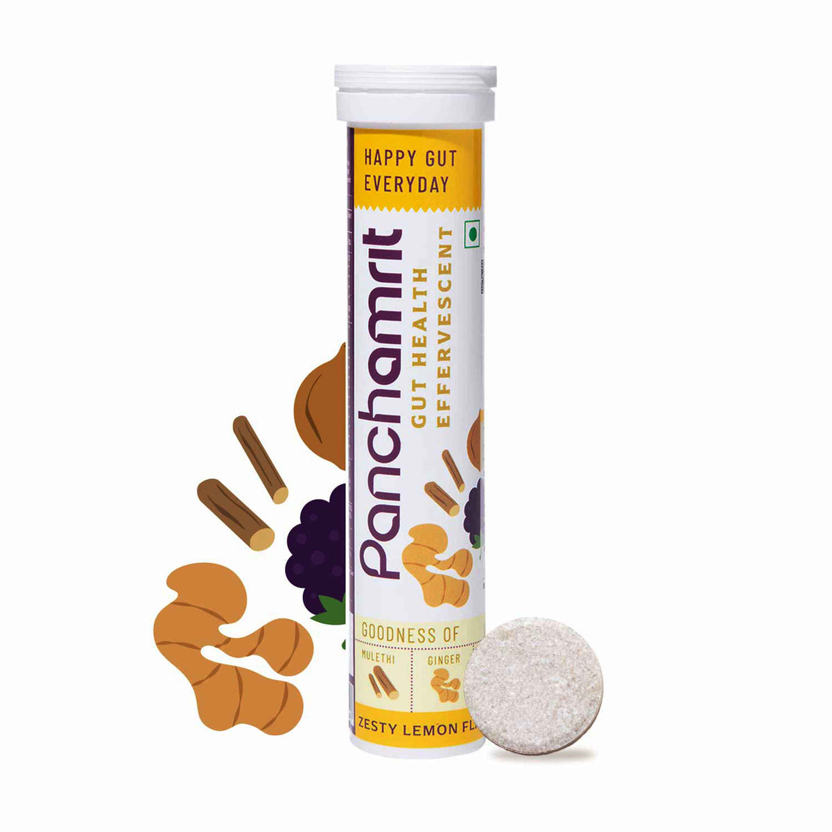 Panchamrit Gut Support Effervescent Tablets | Zesty Lime Flavor ...