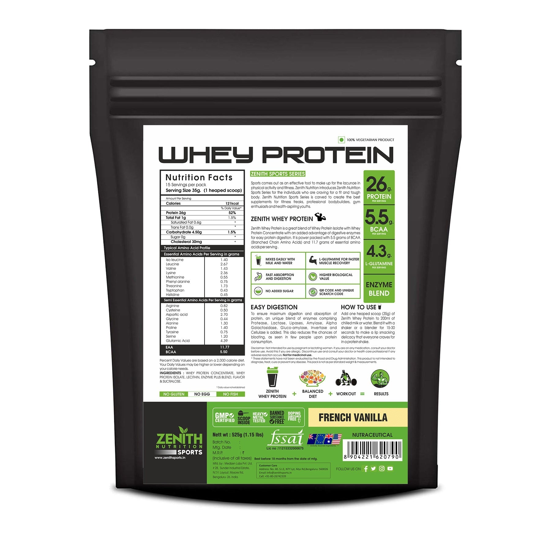 Zenith Sports Whey Protein with Enzymes for Digestion - 26g protein ...