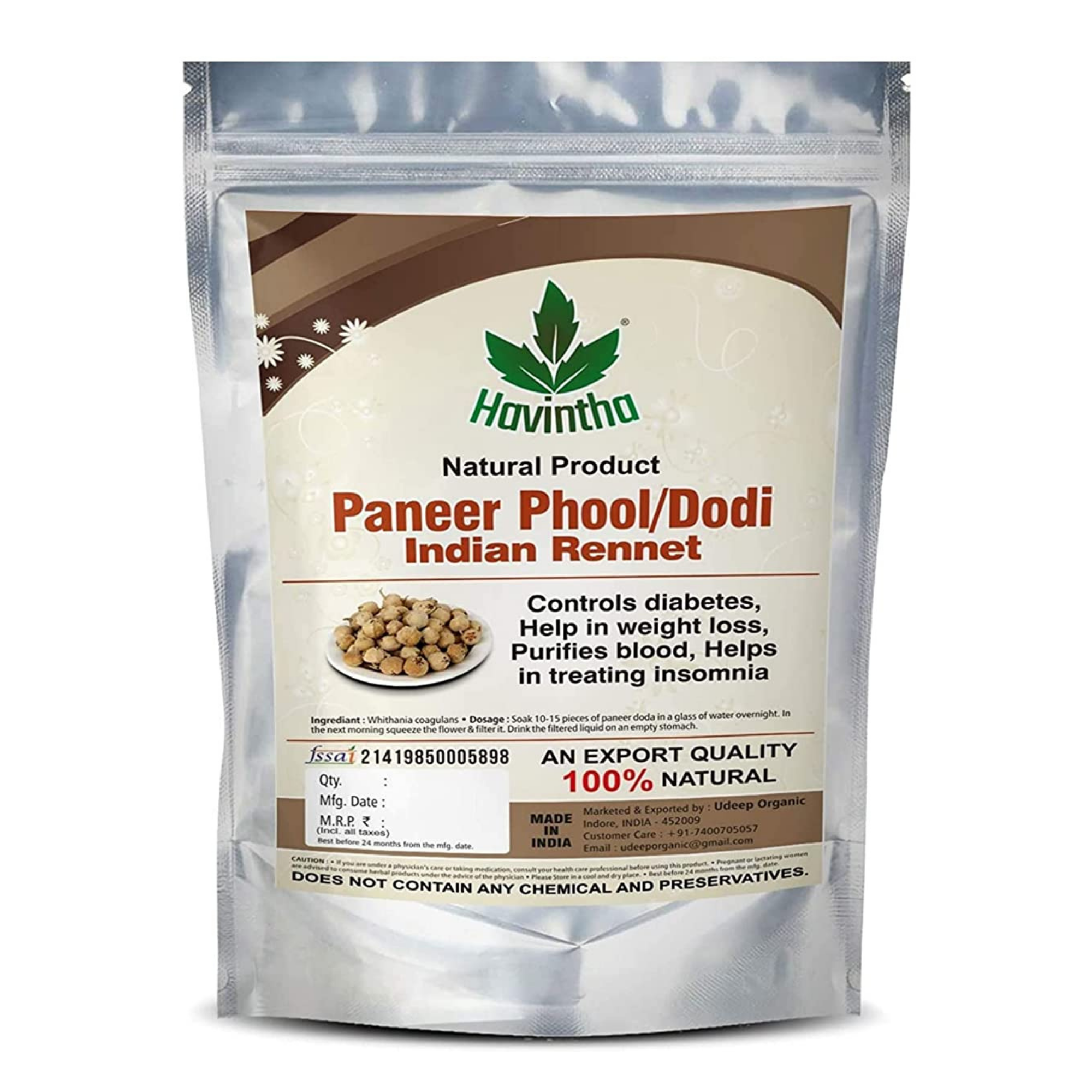 Havintha Natural Indian Paneer Phool - 227 gms - Organic Wellnesses